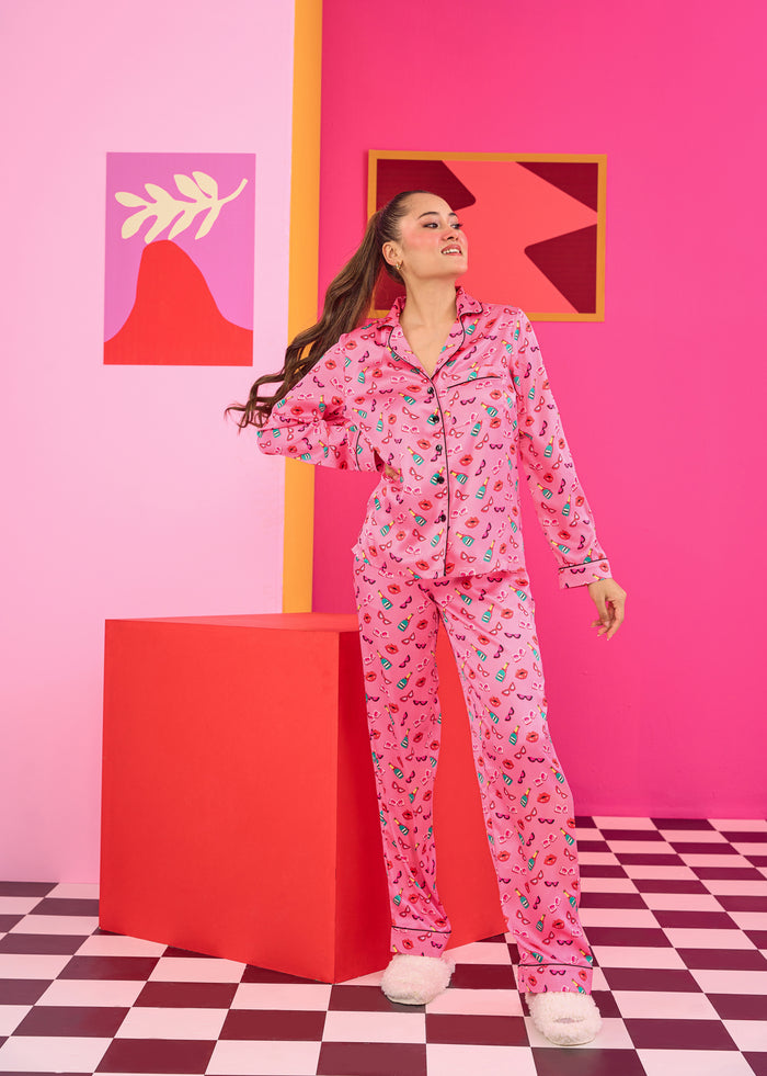 Printed Satin Pyjama Set