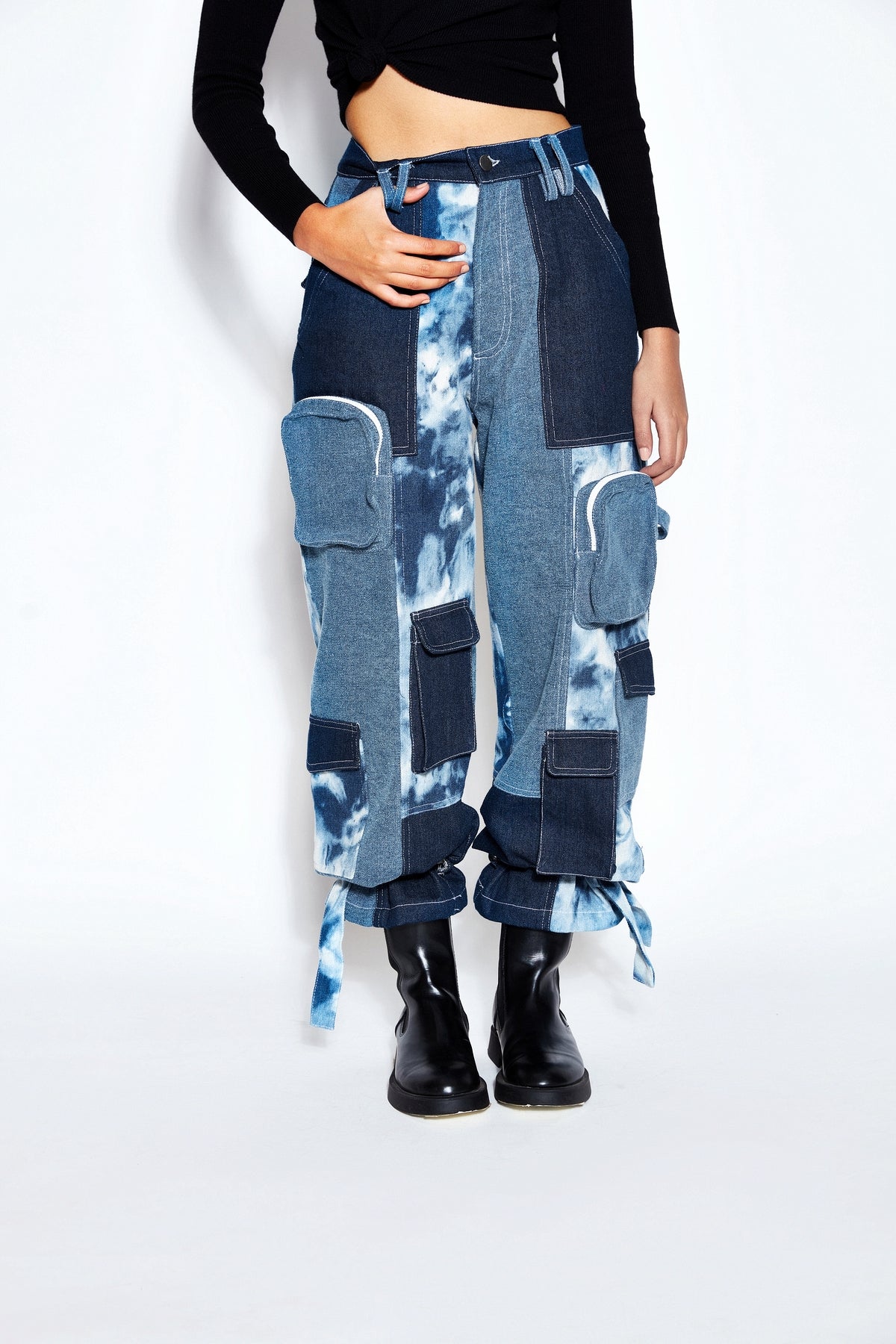Patchwork Denim Cargo Pants